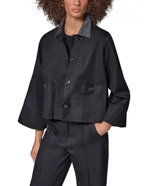 DONNA KARAN WEEKEND Cotton Twill Bell Sleeve Trapeze Jacket - Black