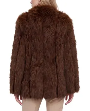 LYLA GRANT Faux Fur Fox Jacket, Tuxedo Collar - Brown Multi