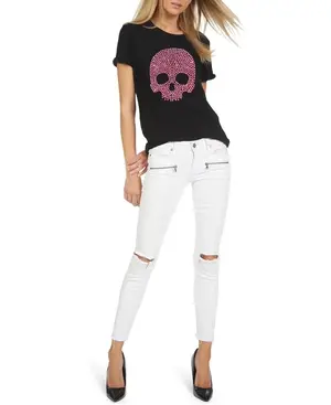 Lauren Moshi Edda X Pink Stud Skull Tee - Black