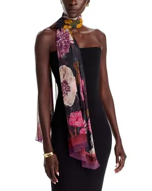 Echo Wildflower Crinkle Silk Wrap Black