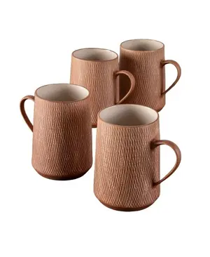 BE HOME Crosshatch Mugs, Set Of 4 - Rust