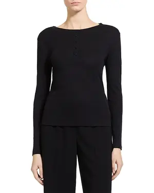 Theory Long Sleeve Henley Top - Black