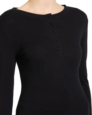 Theory Long Sleeve Henley Top - Black