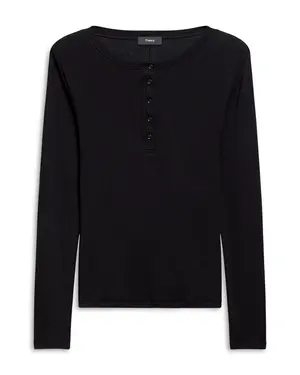 Theory Long Sleeve Henley Top - Black