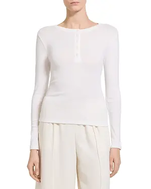 Theory Long Sleeve Henley Top - Ivory