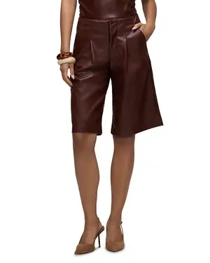 Hudson Jeans Faux Leather Pleated Trouser Shorts - Chicory Coffee