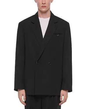 Helmut Lang Relaxed Fit Double Breasted Wool Jacket - Black