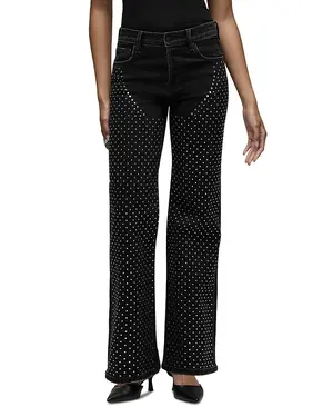 Hudson Jeans Rosie Embellished High Rise Wide Leg Jeans