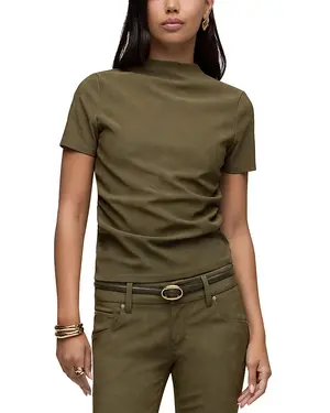 Hudson Jeans Faux Suede Short Sleeve Ruched Top