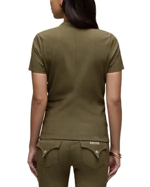 Hudson Jeans Faux Suede Short Sleeve Ruched Top