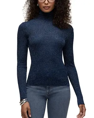Hudson Jeans Tanya Metallic Knit Turtleneck Top - Metallic Navy