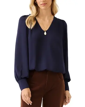 Karen Kane V Neck Puff Sleeve Top - Navy