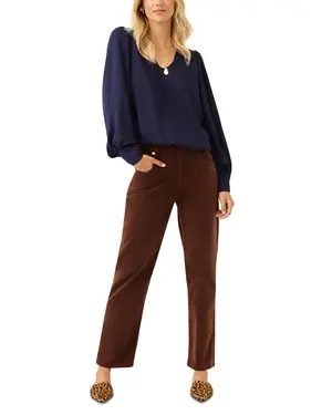 Karen Kane V Neck Puff Sleeve Top - Navy