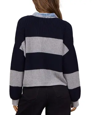 Vintage Havana Denim Collar Striped Sweater