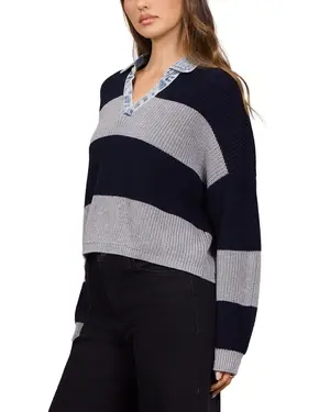Vintage Havana Denim Collar Striped Sweater