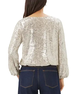 Karen Kane Petite Sequin Boat Neck Blouson Sleeve Top