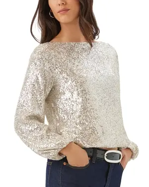 Karen Kane Petite Sequin Boat Neck Blouson Sleeve Top