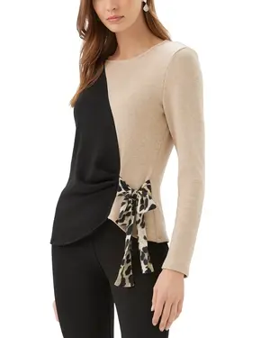 Karen Kane Petite Colorblock Long Sleeve Satin Bow Top