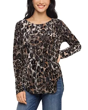 Karen Kane Petite Velvet Burnout Long Sleeve Shirttail Top