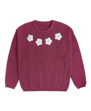 SWEET WINK Floral Applique Sweater - Berry