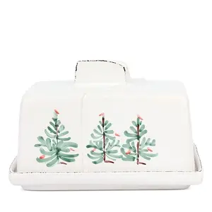 VIETRI Lastra Holiday Butter Dish - Green