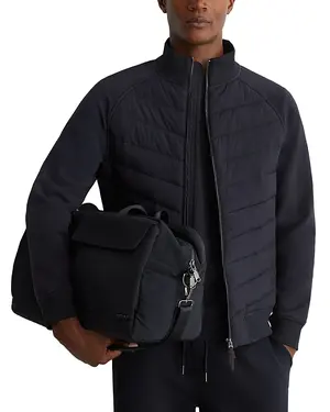 REISS Calvorn Stand Collar Zip Interlock Quilted Jacket - Navy