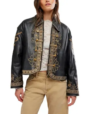 Free People Lana Leather Embroidered Jacket