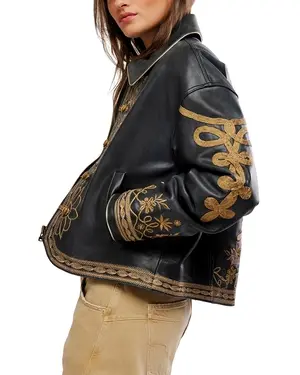 Free People Lana Leather Embroidered Jacket