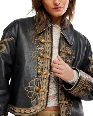 Free People Lana Leather Embroidered Jacket