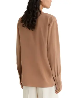 REISS Lauren Matte Silk Draped Top - Camel