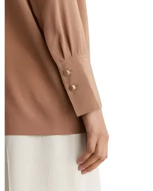 REISS Lauren Matte Silk Draped Top - Camel