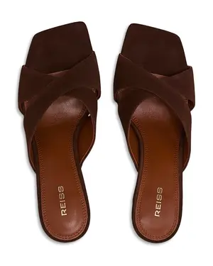 REISS Rochelle Suede Crossover Mules - Chocolate