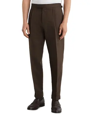 REISS Tapered Fit Buckle Adjuster Trousers - Chocolate