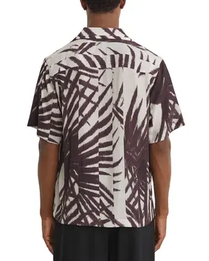 REISS Shindora Palm Print Cuban Collar Shirt