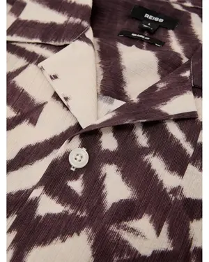 REISS Shindora Palm Print Cuban Collar Shirt