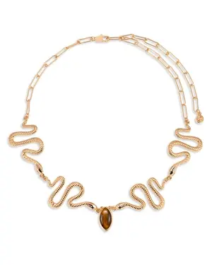 Ettika Serpentina Tiger's Eye Snake Choker Necklace, 12.2-16.2