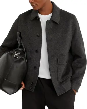 REISS Deluca Chocolate Brown Point Collar Button Jacket Charcoal Grey