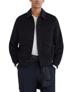 REISS Deluca Chocolate Brown Point Collar Button Jacket - Navy