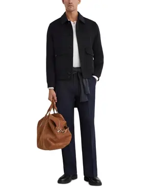 REISS Deluca Chocolate Brown Point Collar Button Jacket - Navy