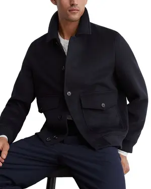 REISS Deluca Chocolate Brown Point Collar Button Jacket - Navy