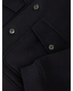 REISS Deluca Chocolate Brown Point Collar Button Jacket - Navy