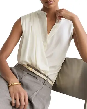 REISS Gia Silk Draped Sleeveless Blouse - Ivory