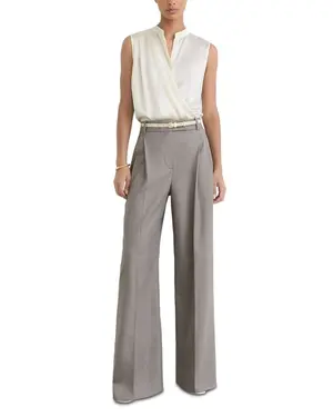 REISS Gia Silk Draped Sleeveless Blouse - Ivory