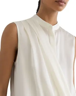 REISS Gia Silk Draped Sleeveless Blouse - Ivory