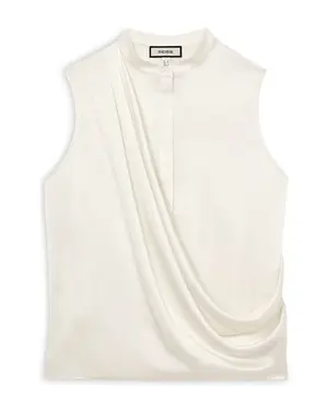 REISS Gia Silk Draped Sleeveless Blouse - Ivory