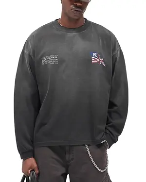REPRESENT Eagle Flag Cotton Logo Graphic Crewneck Shirt - Black