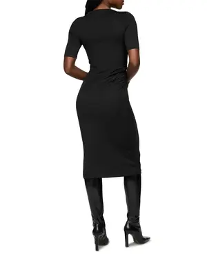 Spanx Smooth Jersey High Neck Ruched Midi Dress - Classic Black