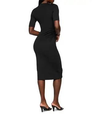 Spanx Smooth Jersey High Neck Ruched Midi Dress - Classic Black