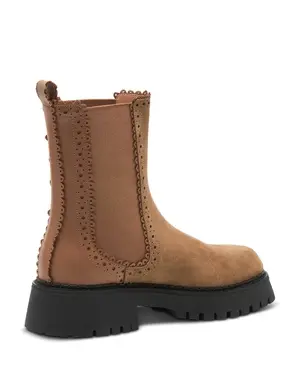 Free People Tried And True Brogue Scalloped Chelsea Boots - Camel Suede