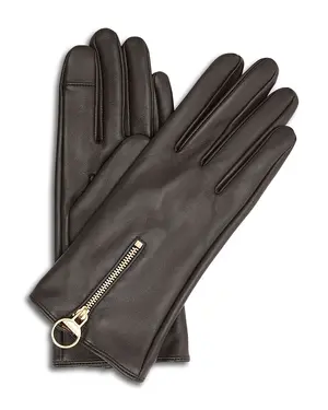 Barbour Arlene Zip Cuff Leather Tech Gloves - Brown/muted
